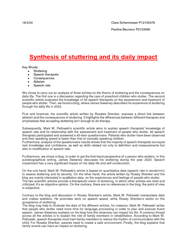 Synthesis Stuttering | PDF | Stuttering | Speech