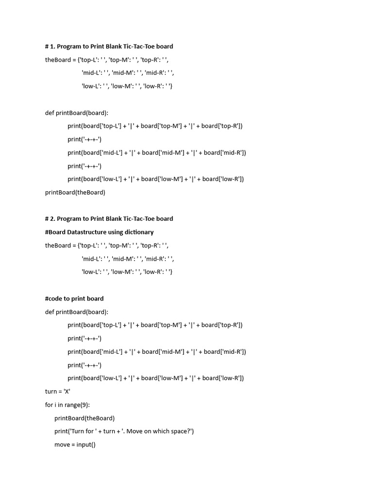 Tic Tac Toe Program Pdf