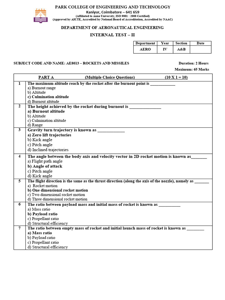 RM_MCQ_UT2 | PDF | Rocket | Thrust