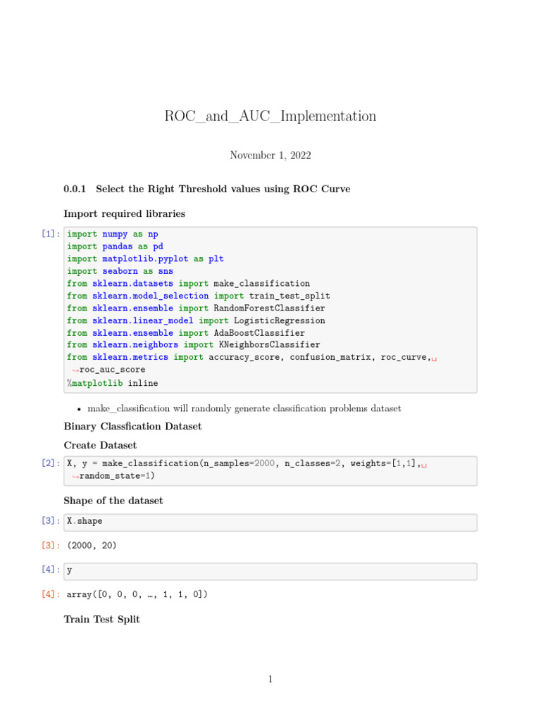ROC and AUC Practical Implementation PDF | PDF | Receiver Operating ...