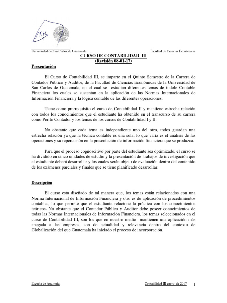 Contabilidad III 2017 | PDF | normas internacionales de INFORMACION FINANCIERA | Contabilidad