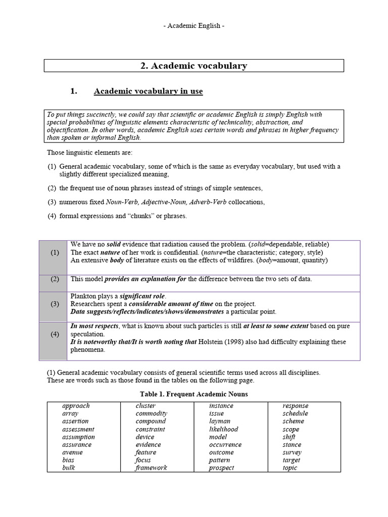Academic English 2 - Vocabulary | PDF | English Language | Preposition ...