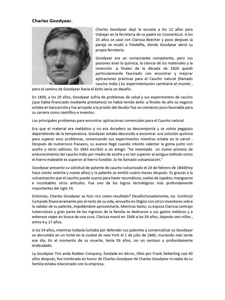 Charles Goodyear y la vulcanización del caucho | PDF | Empresa de ...