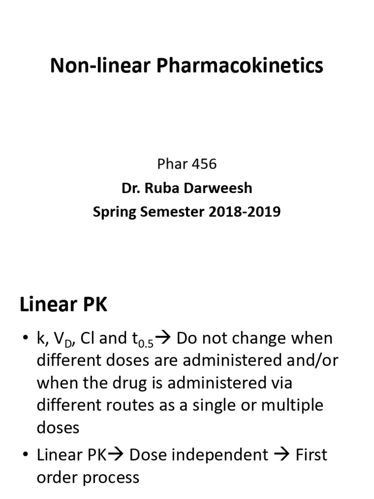 Non-Linear Pharmacokinetics | PDF | Pharmacokinetics | Pharmacy
