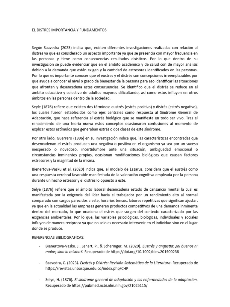 El Distres Importancia y Fundamentos | PDF | Estrés (biología ...