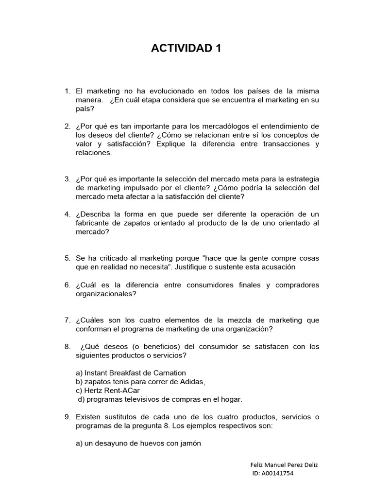 Actividad 1 Unidad 1 | PDF | Producto (Negocio) | Marketing