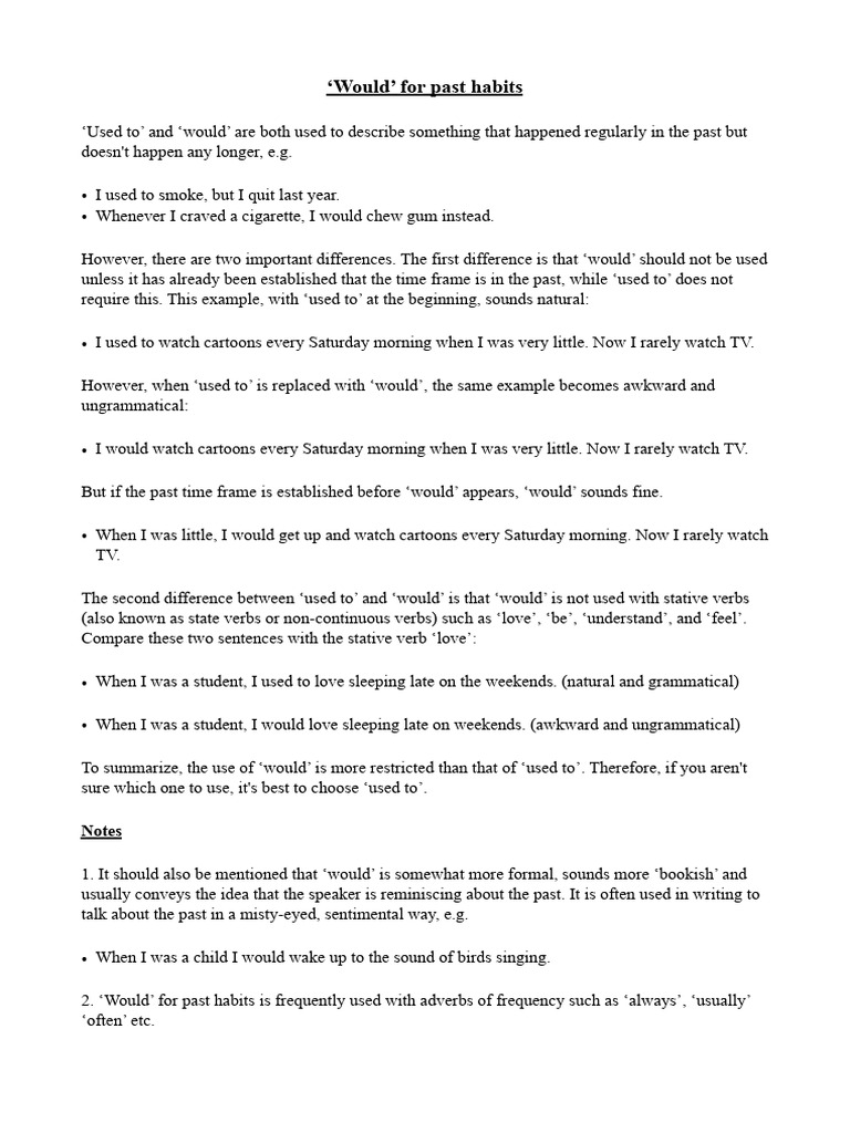 Using 'Used to' vs 'Would' in Past Habits | PDF | Language Arts ...