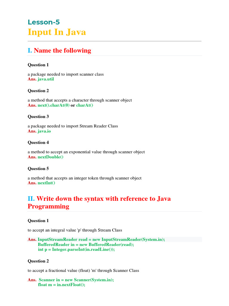 Input in Java: Name The Following | Download Free PDF | Computer ...