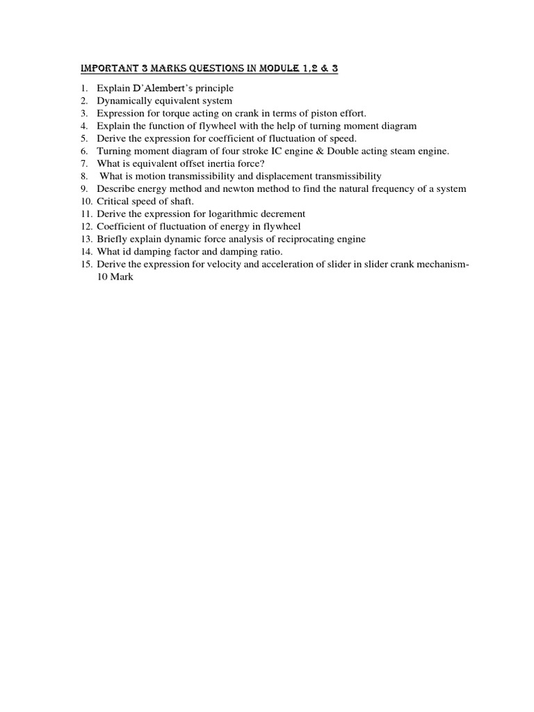 Key 3-Mark Questions in Engineering Modules | PDF | Science ...