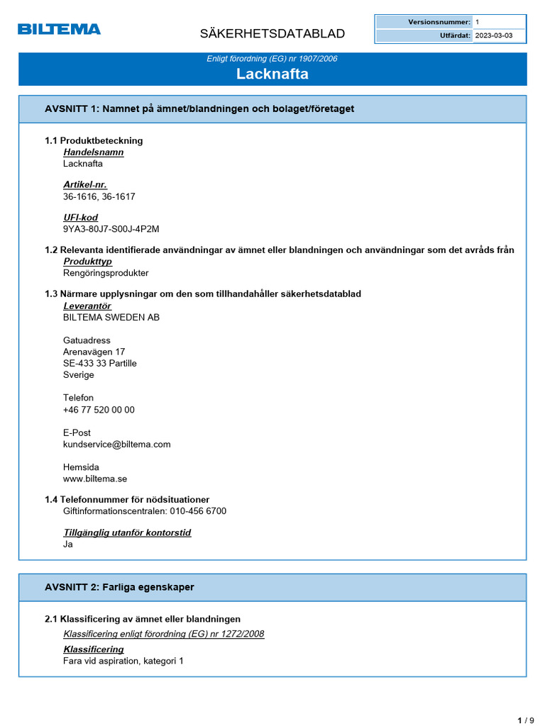 Säkerhetsdatablad | PDF
