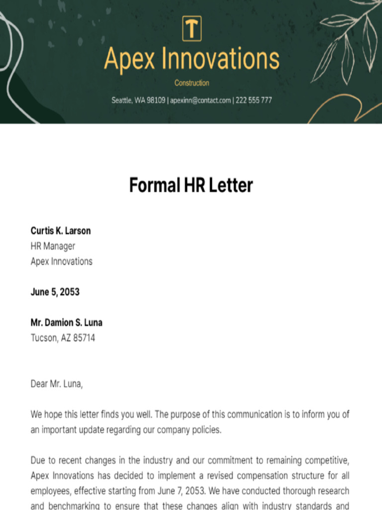 formal-hr-letter-template-edit-online | PDF