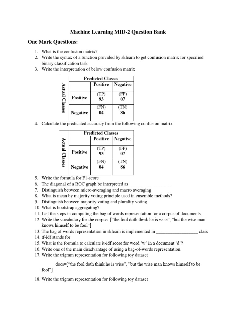 MID-3 ML Question Bank | PDF | Sensitivity And Specificity | Cognitive Science