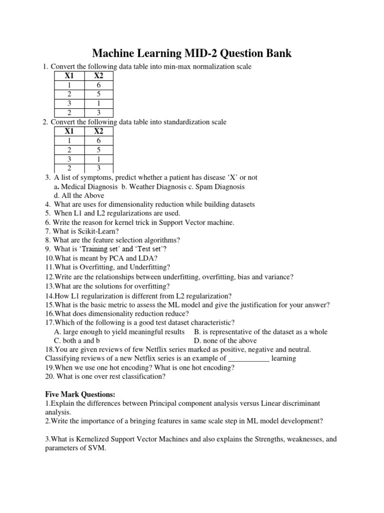 Machine Learning Question Bank and Concepts | PDF | Machine Learning ...