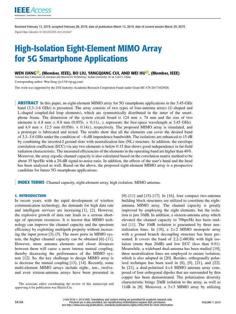 High-Isolation MIMO Array for 5G Smartphones | PDF | Mimo | Antenna (Radio)