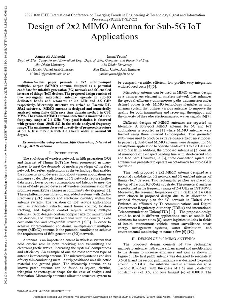 Design of 2times 2 MIMO Antenna For Sub-5G IoT Applications | Download ...