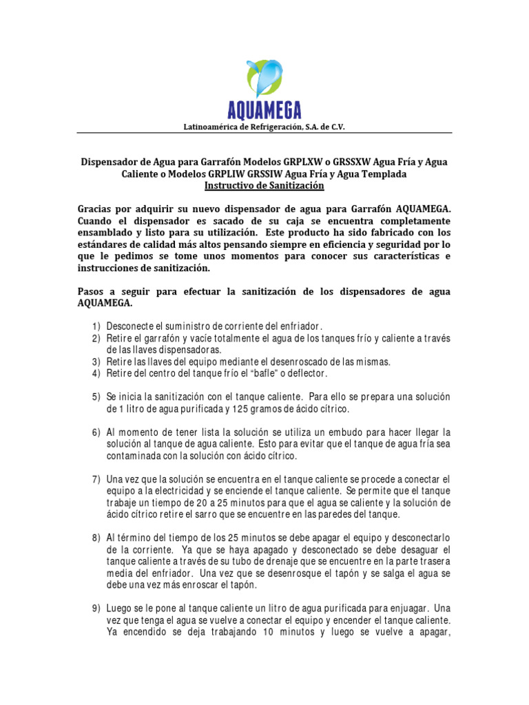 Instruc Santizacion GRPLXW2 | PDF | Agua