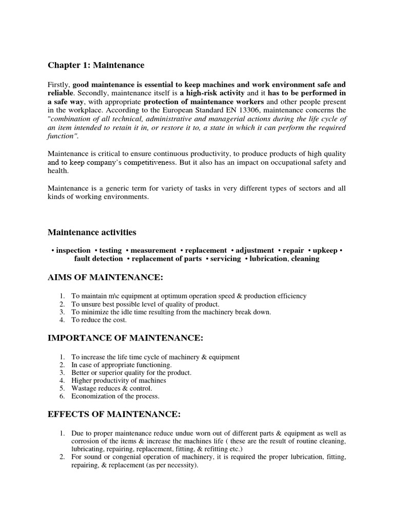 Topic 1 Basics of Maintenance | PDF