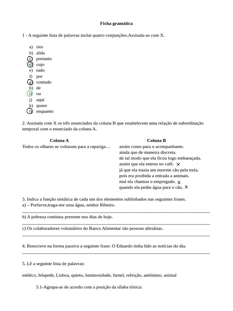 Ficha Portugues 9 Ano Revisao Gramatica | PDF | Linguística | Mecânica da linguagem