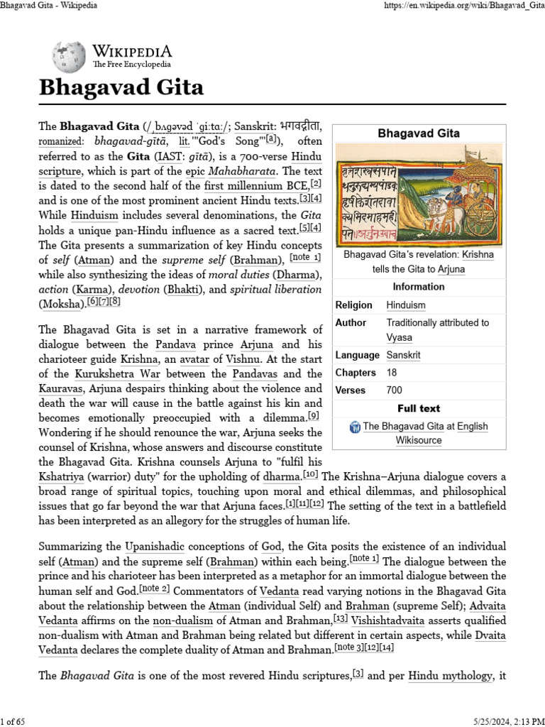 Bhagavad Gita - Wikipedia | PDF | Bhagavad Gita | Brahman