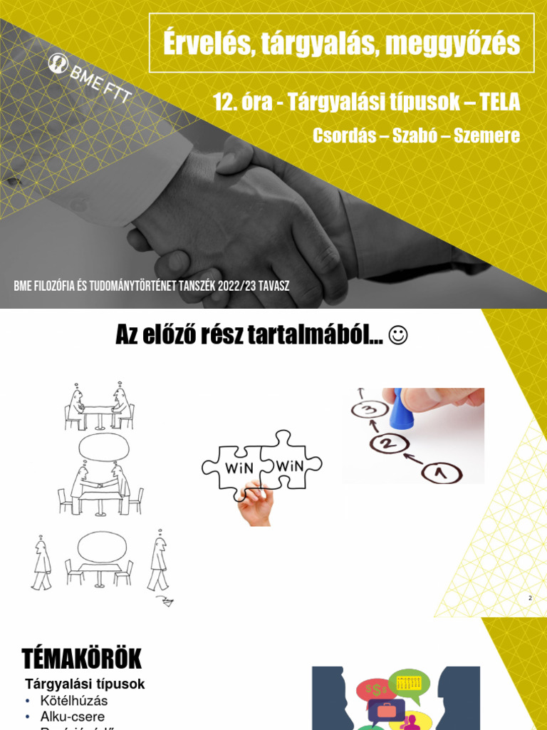 ÉTM 12. Óra Tárgyalási Típusok TELA 2022 23 Tavasz | PDF