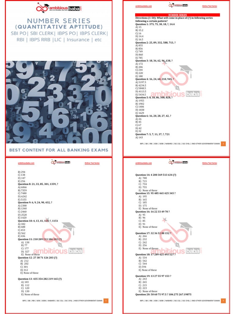 Number Series Quant Questions and Answers PDF by Ambitious Baba | PDF | Multiplication | Notation