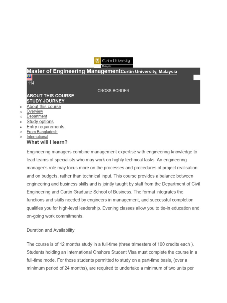 Master of Engineering Management in Malaysia | PDF | Test Of English As ...