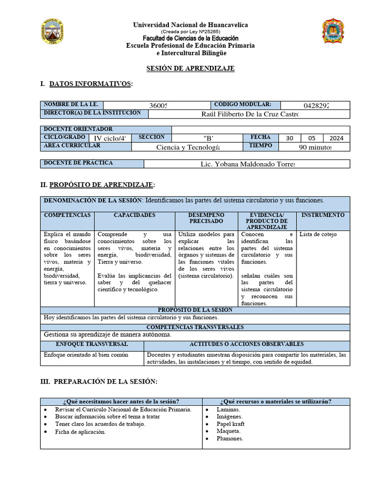 Modelo de Sesión de Aprendizaje[1] | PDF | Aprendizaje | Educación primaria
