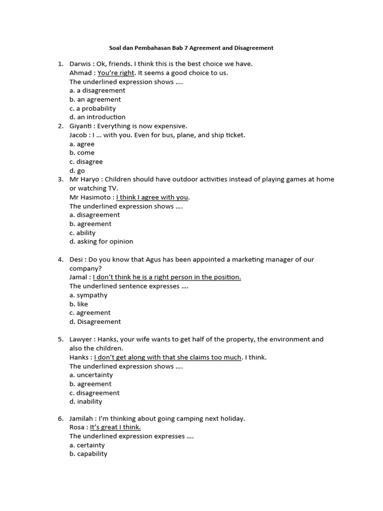 Soal Les Agreement & Disagreement 2 | PDF | Language Arts & Discipline
