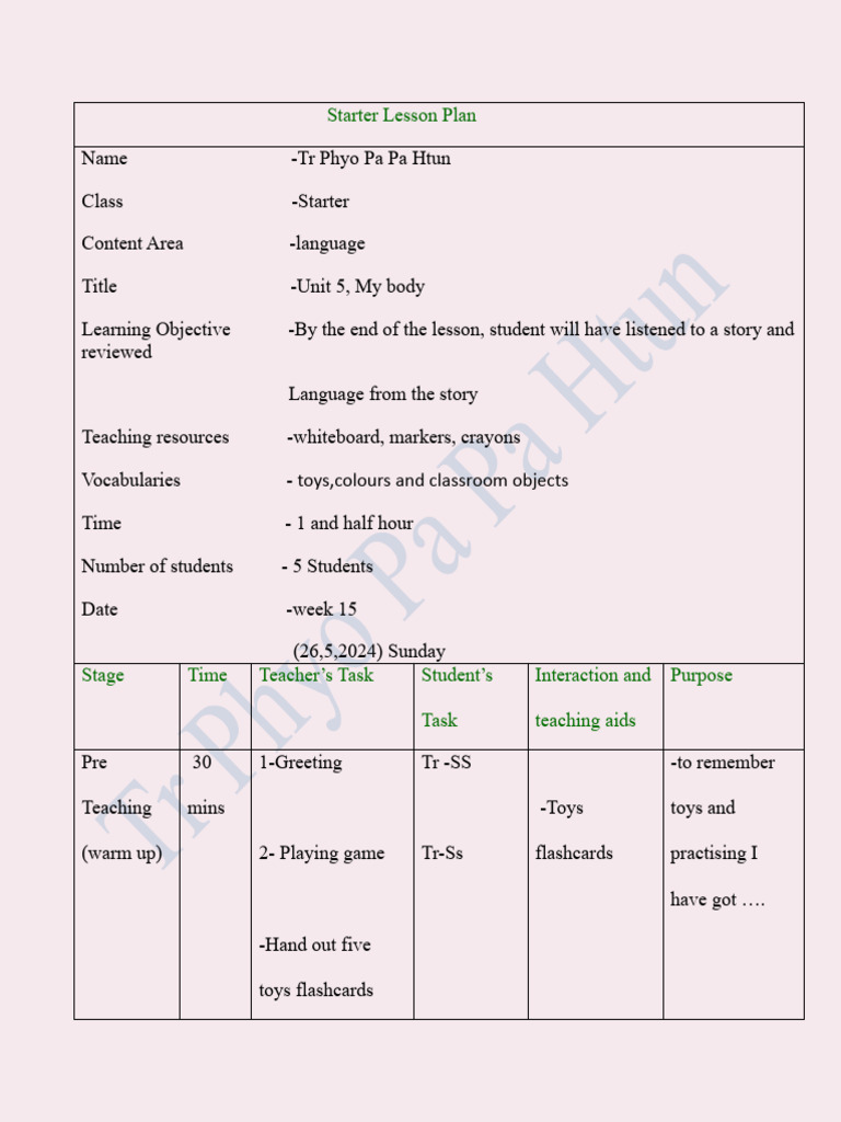 Kid's Box Starter Unit 6 My Body Page 60 Story Lesson Plan | Download ...