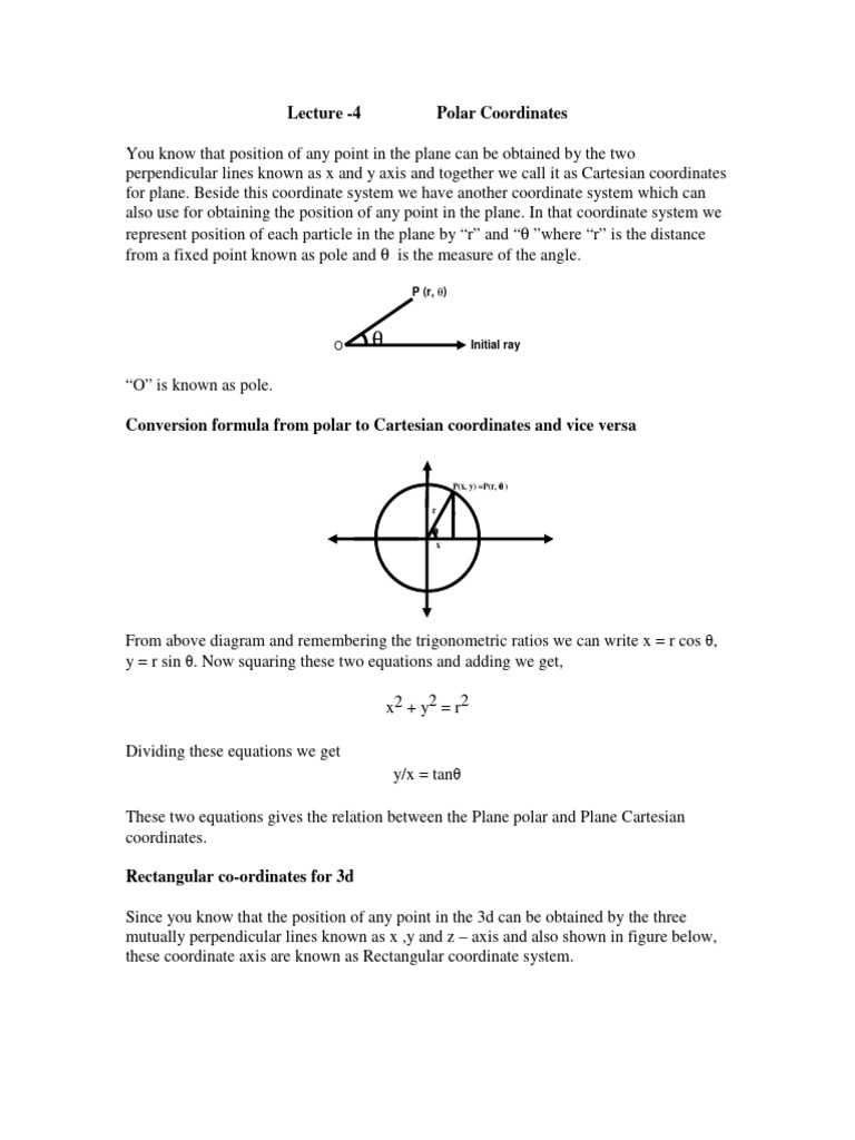 Lecture 4 MTH301 | PDF | Coordinate System | Cartesian Coordinate System