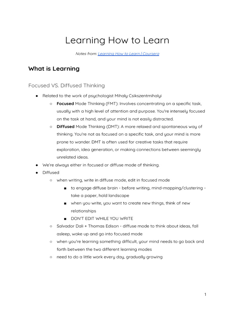 Summary - Learning How To Learn | Download Free PDF | Memory | Long Term Memory