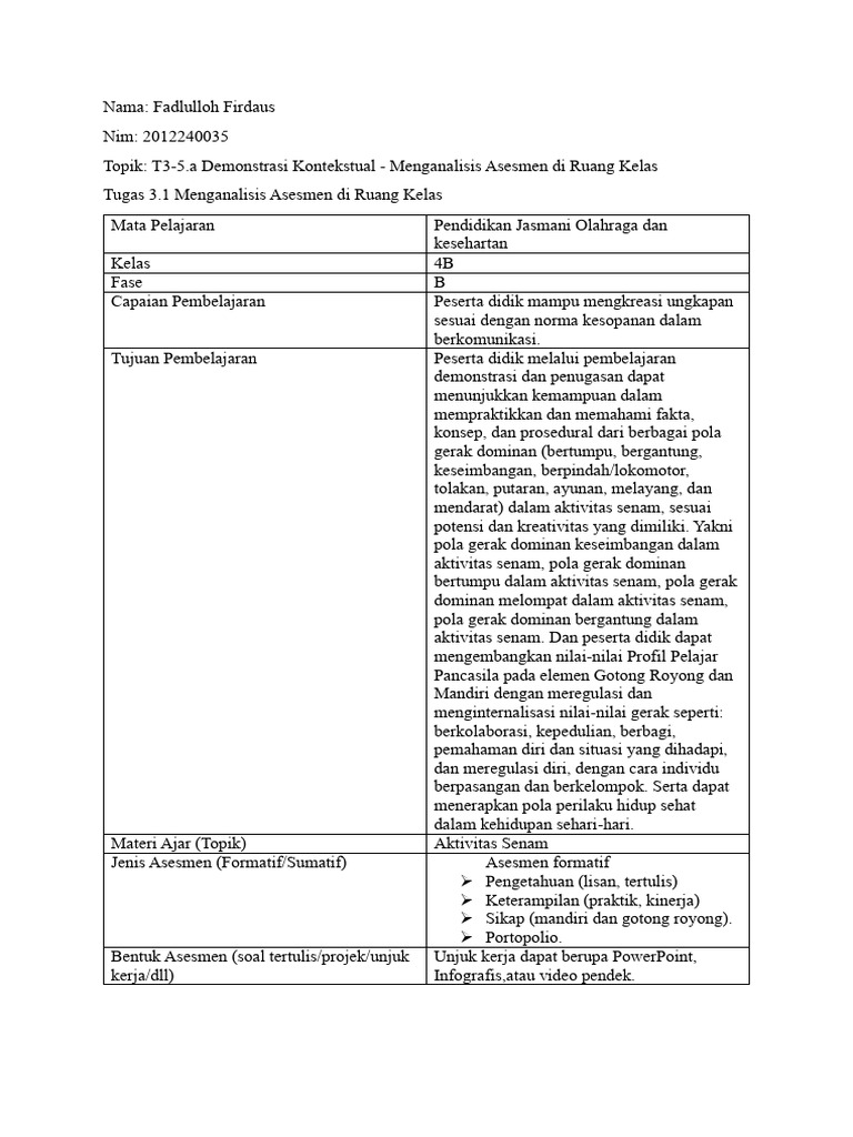 T3-5.a Demonstrasi Kontekstual - Menganalisis Asesmen Di Ruang Kelas | PDF