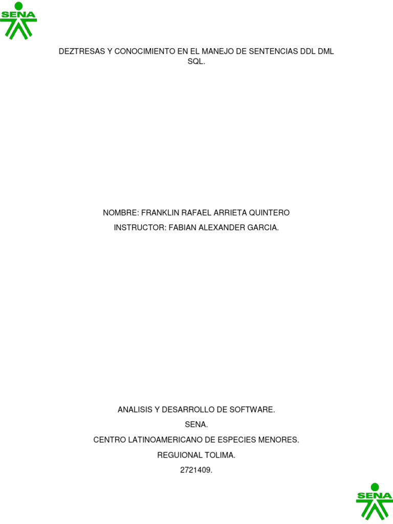 Deztresas y Conocimiento en El Manejo de Sentencias DDL DML SQL | PDF | SQL | Programación de ...