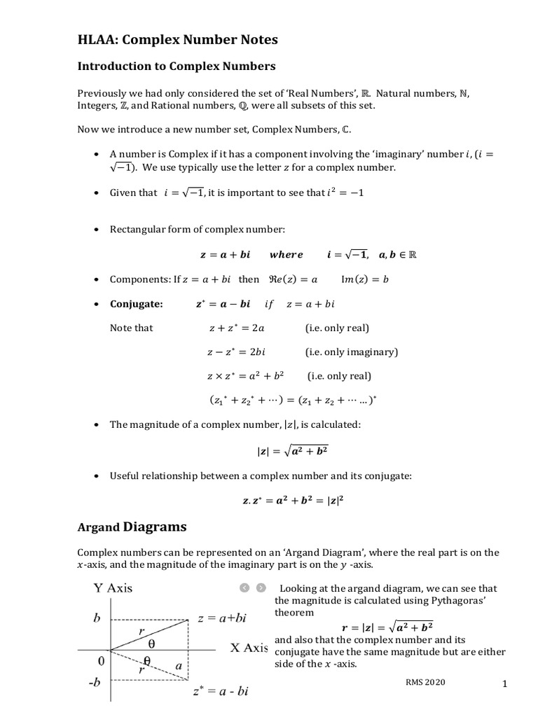 HL AA Complex Number Notes RMS | PDF | Complex Number | Elementary ...