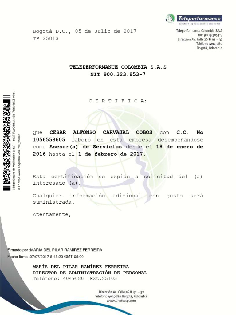 Certificacion Teleperformance1 | PDF