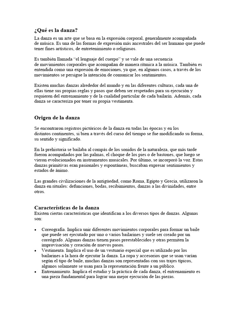 Caracteristicas de La Danza | PDF | Bailes | Ballet