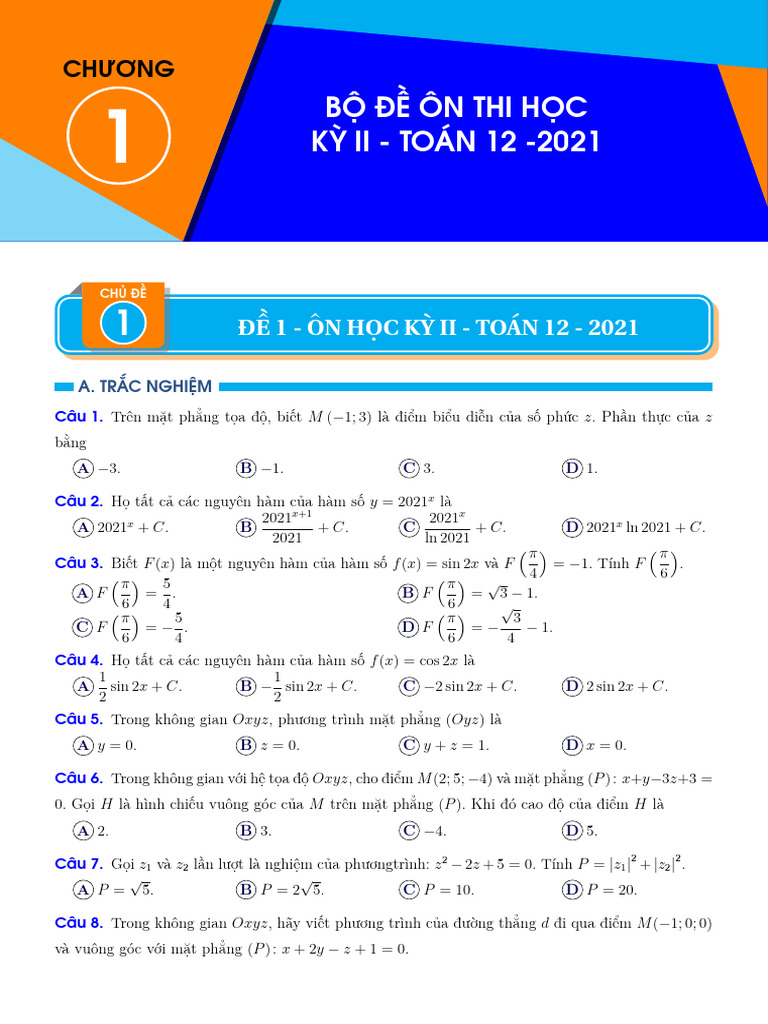 Bo de On Thi Hoc Ky 2 Toan 12 Nam Hoc 2020 2021 Co Dap An | PDF