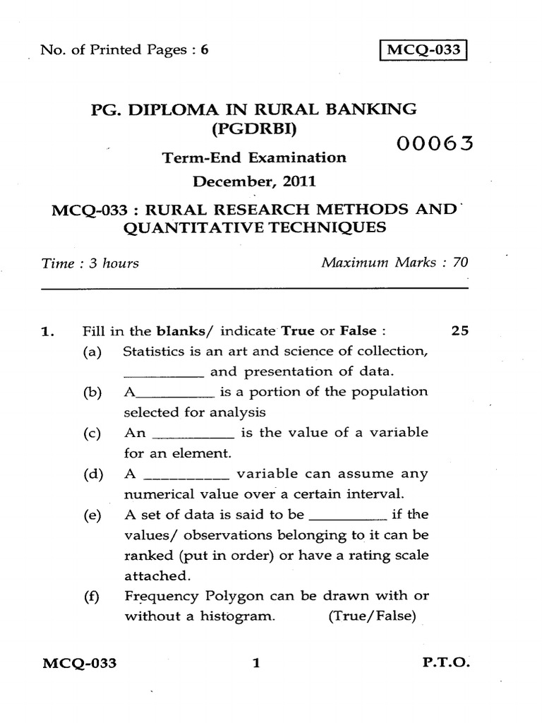 Rural Research Methods MCQ Exam Guide | PDF | Statistics | Applied ...