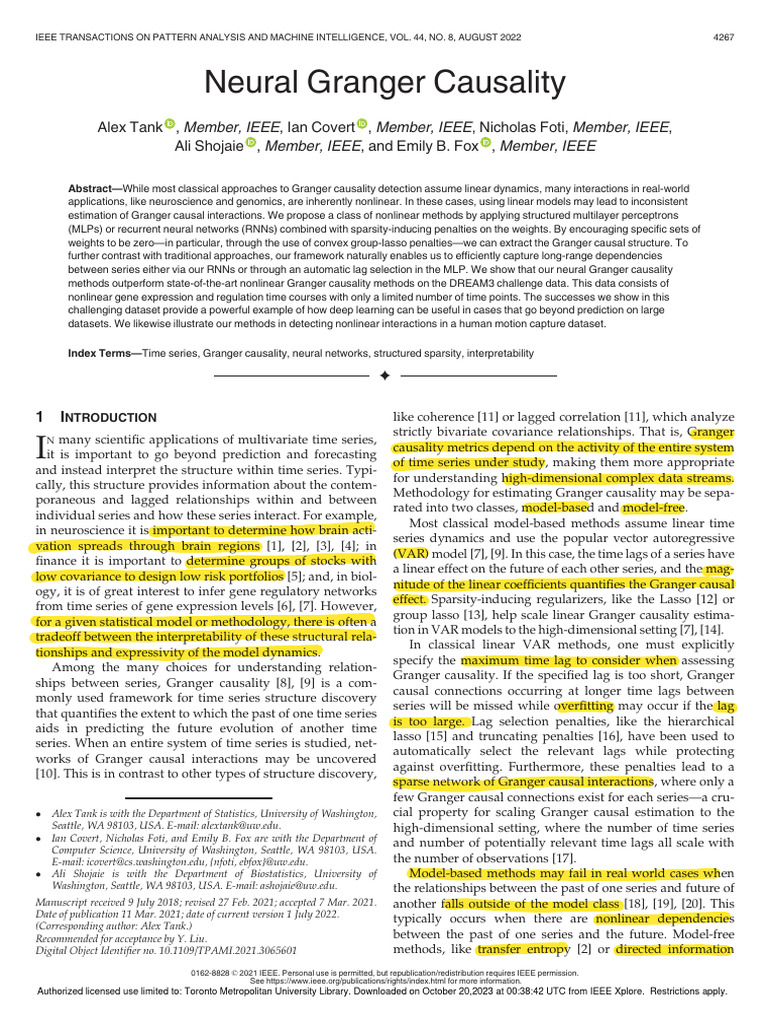 1 - Neural Granger Causality | PDF | Time Series | Artificial Neural Network