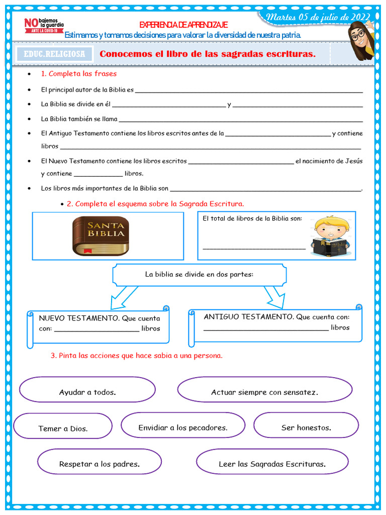 FICHA Conocemos El Libro de Las Sagradas Escrituras | Descargar gratis PDF | Biblia | Viejo ...