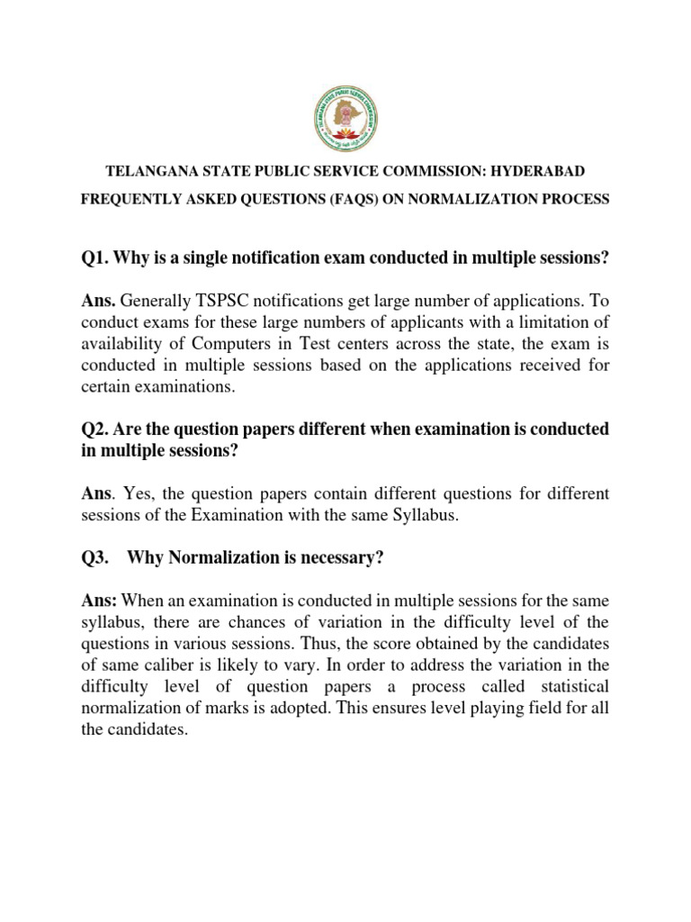 TSPSC Exam Normalization Guide | PDF | Standard Score