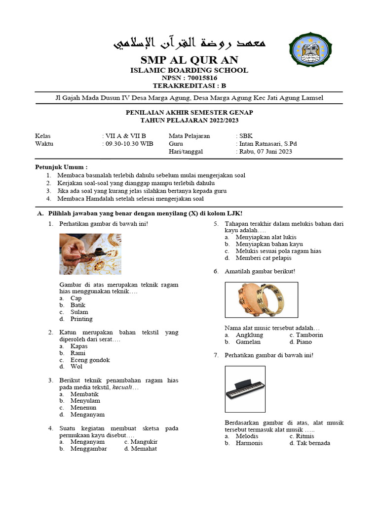 Soal SBK Kelas 7 Intan | PDF