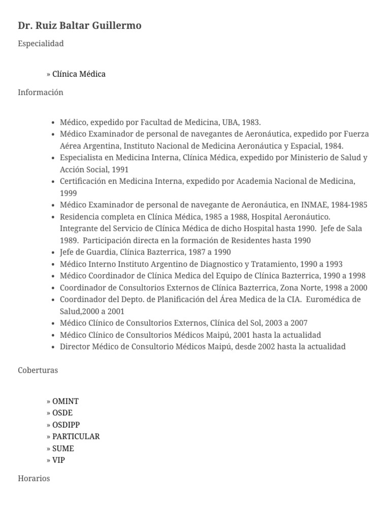 Dr. Ruiz Baltar Guillermo - Consultorios Médicos Maipú SA | PDF