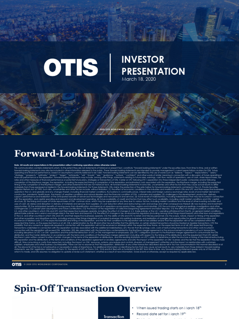 Otis Equity Roadshow Deck - Full v5 | PDF | Mergers And Acquisitions ...