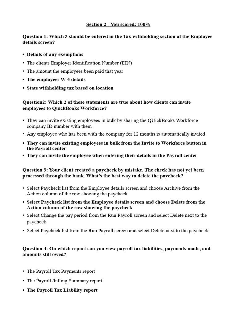 QB Online Payroll Answer Key Sec 2 | Download Free PDF | Payroll ...