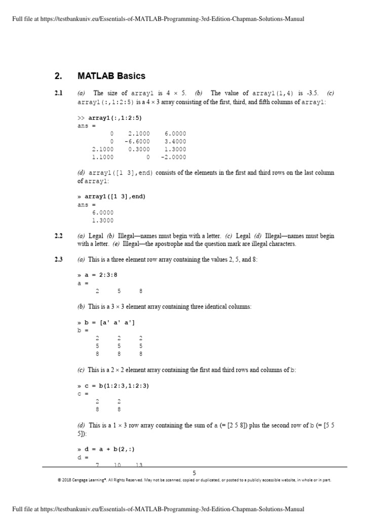 Essentials of MATLAB Programming 3rd Edi | PDF | Matrix (Mathematics) | Mathematical Physics