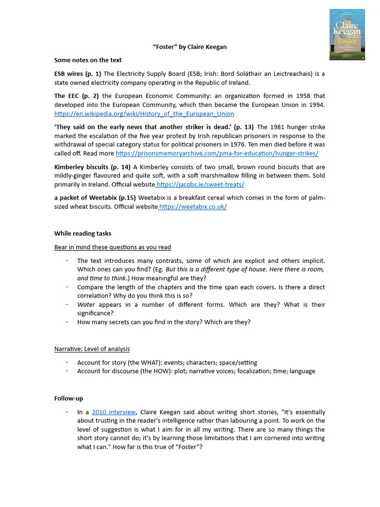 FOSTER - Reading Guide | PDF | Narration