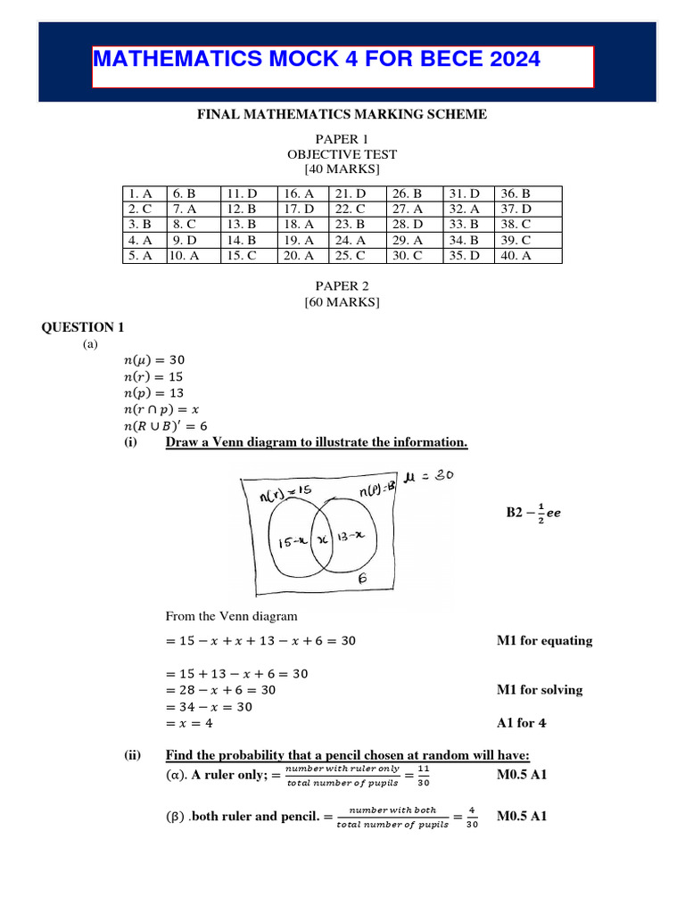 4TH Mock Maths Marking Scheme | PDF | Mathematics