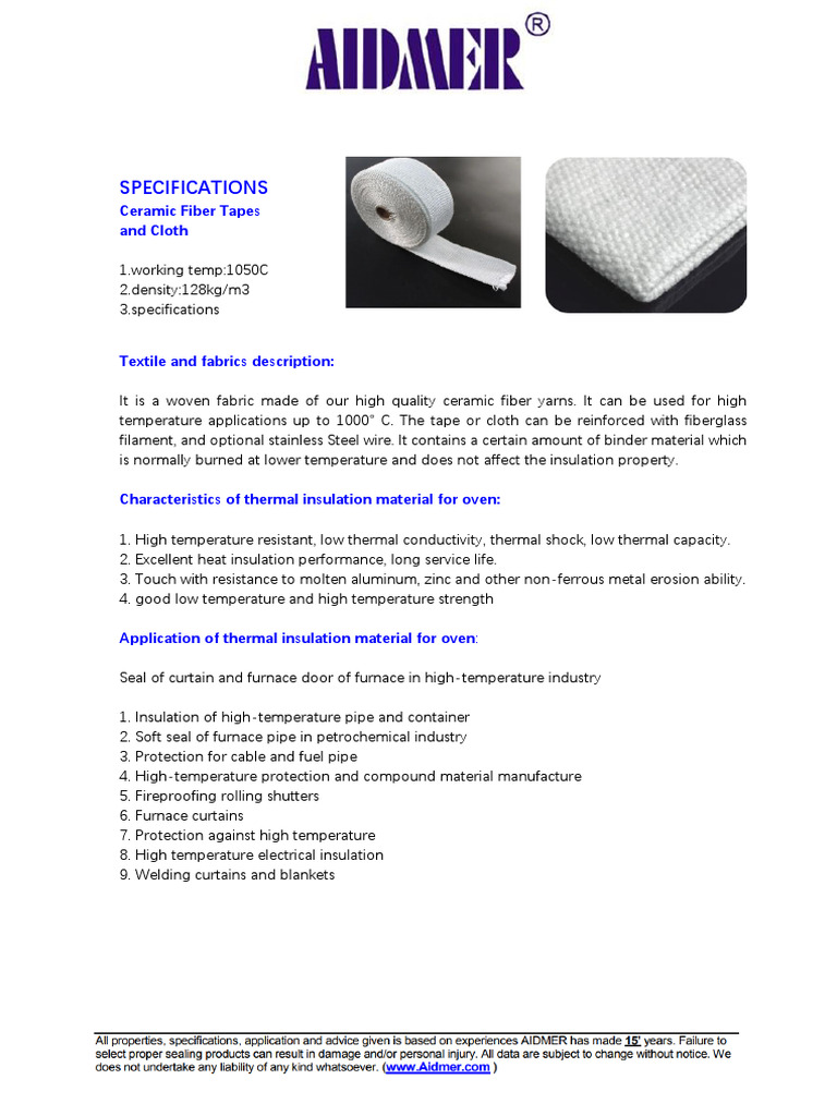 Aidmer - Ceramic Fiber Data Sheet | PDF