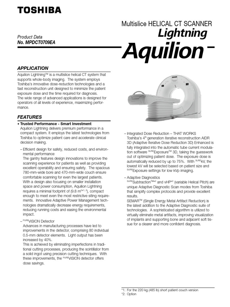 Aquilion Lightning 80 - 160 SP Data | PDF | Ct Scan | X Ray